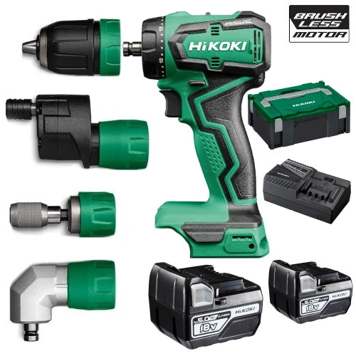 Hitachi (HiKOKI) DS18DDQ-WSZ Akkus cseretokmányos fúró-csavarbehajtó (18V/2x5.0Ah) alap + 3 fej ...